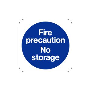Fire Precaution No Storage Sign 90mm x 90mm C1 Vinyl - Display Signs